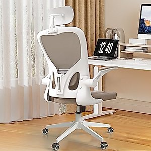 Lybaint Office Chair, High Back Ergonomic Desk Chair, Breathable Mesh Computer Chair with Flip-Up Armrests, Lumbar Support, Adjustable Headrest, 90°-125° Tilt Function, Recliner Chair for Home Office