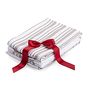 GreenPan 3-Piece Kitchen Towel Set, 20" x 30" Retro-Inspired, Ultra Soft Organic Cotton, Reusable & Durable, Machine Washable, Taupe