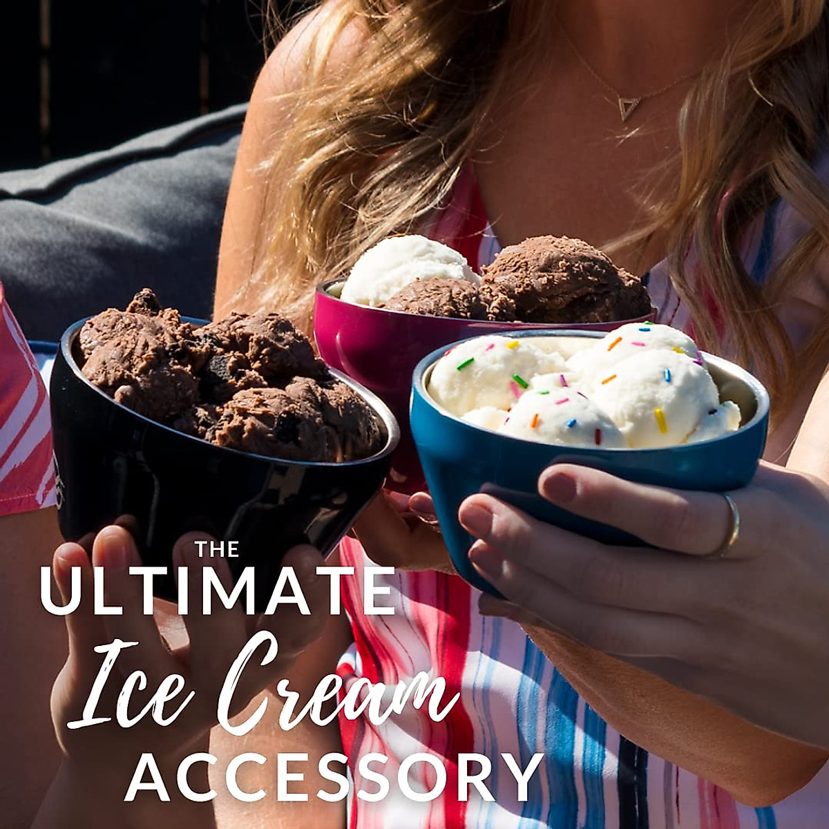 CALICLE - Insulated Ice Cream Bowl Set with Lid, Double Wall Vacuum Insulated Stainless Steel, for Cold and Hot Foods (Cereals, Soups, Snacks, Dips) - 12oz, Set of 2 (White Frost/Midnight Black)