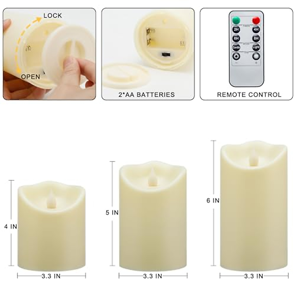 Enido Flameless Candles Waterproof Outdoor Candles Battery Operated Candles with Remote Cycling 24 Hours Timer (D: 3.25" x H: 4" 5" 6") LED Candles Plastic Pack of 3 Large Pillar Candles
