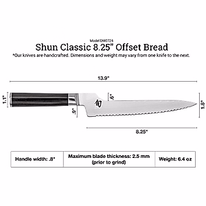 Shun Cutlery Classic Offset Bread Knife 8.25”, Long Serrations Glide Through Bread, Ideal for Cakes and Pastries, Authentic, Handcrafted, Japanese Serrated Kitchen Knife