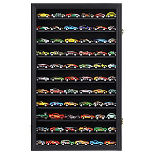 Hot Model Toys Cars Diecast Display Case Cabinet Wall Rack Compatible with Wheels and Matchbox Cars 1/64-1/43 Scale, 26.5" H X 16" W X 3.25" D Black Color Frame