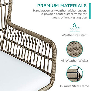 Best Choice Products 3-Piece Patio Conversation Bistro Set, Outdoor All-Weather Wicker Furniture for Porch, Backyard w/ 2 Wide Ergonomic Chairs, Cushions, Glass Top Side Table - Tan