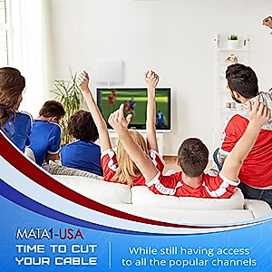 [Early Release 2023 Chip] HDTV Indoor Antenna (White) Long Range 330 Mile Signal Reception; Hi-Power Amplified Antenna + 16.5 ft Coax Cable; Supports All HD Digital TV Formats by Mata1-USA