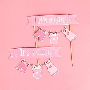 It's a Girl Pink New Born Baby Cake Topper Baby Cloth Cake Topper Flag Cupcake Topper for Girl Birthday Party Decoration Baby Shower Favors