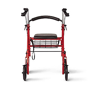 Medline Steel Rollator Walker with 8 Inch Wheels, Folding Rolling Walker, Adjustable Arms, Supports 300 lbs, Red