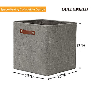 DULLEMELO Collapsible Bundle Baskets 2 Narrow Baskets 15"x6"x5.5" + 4 Cube Baskets 13"x13"x13"（Grey)