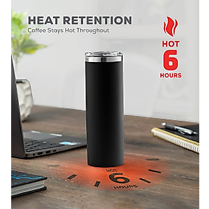 FineDine Insulated Skinny Stainless Steel Tumbler Set - 4-Pack 20oz Tumbler with Straw - Travel Coffee Mug With PBA Free Lids - Slim Vacuum Keep Hot & Cold - For Home, Office. (Inky Raven Black)