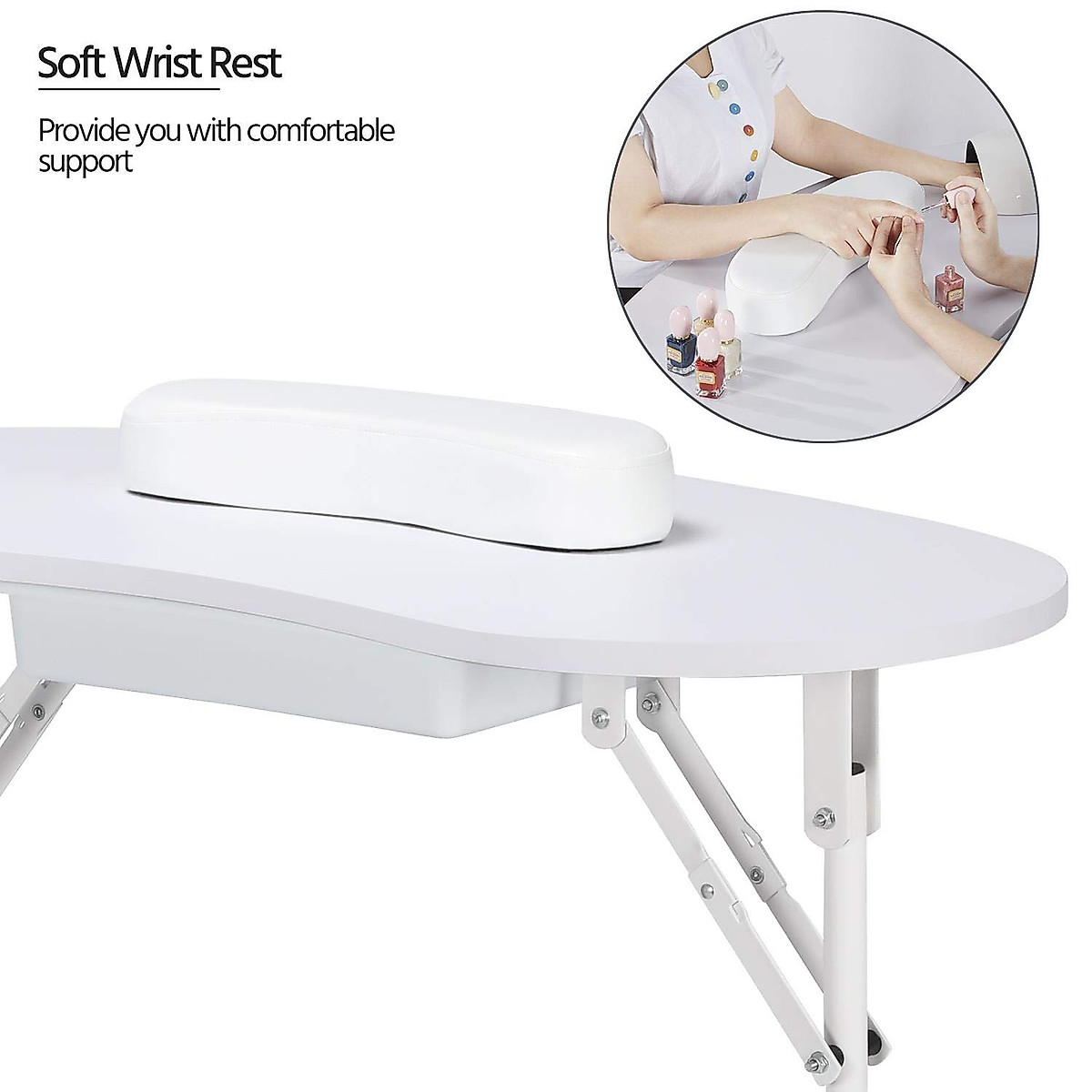 Yaheetech 37-inch Portable & Foldable Manicure Table Nail Desk Workstation with Large Drawer/Client Wrist Pad/Controllable Wheels/Carrying Case for Spa Beauty Salon White, 1 Count (Pack of 1)