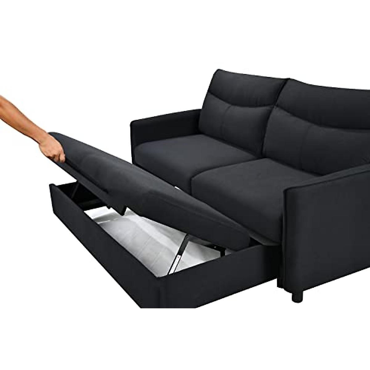 ERYE 3-in-1 Tufted Futon Loveseat Convertible Sleeper Bed W/Pull Out Sleep Daybed, Functional Reclining Backrest Love Seat Sofa & Couch for Living Room Sofabed, Queen, Black W/ 2 Pillows