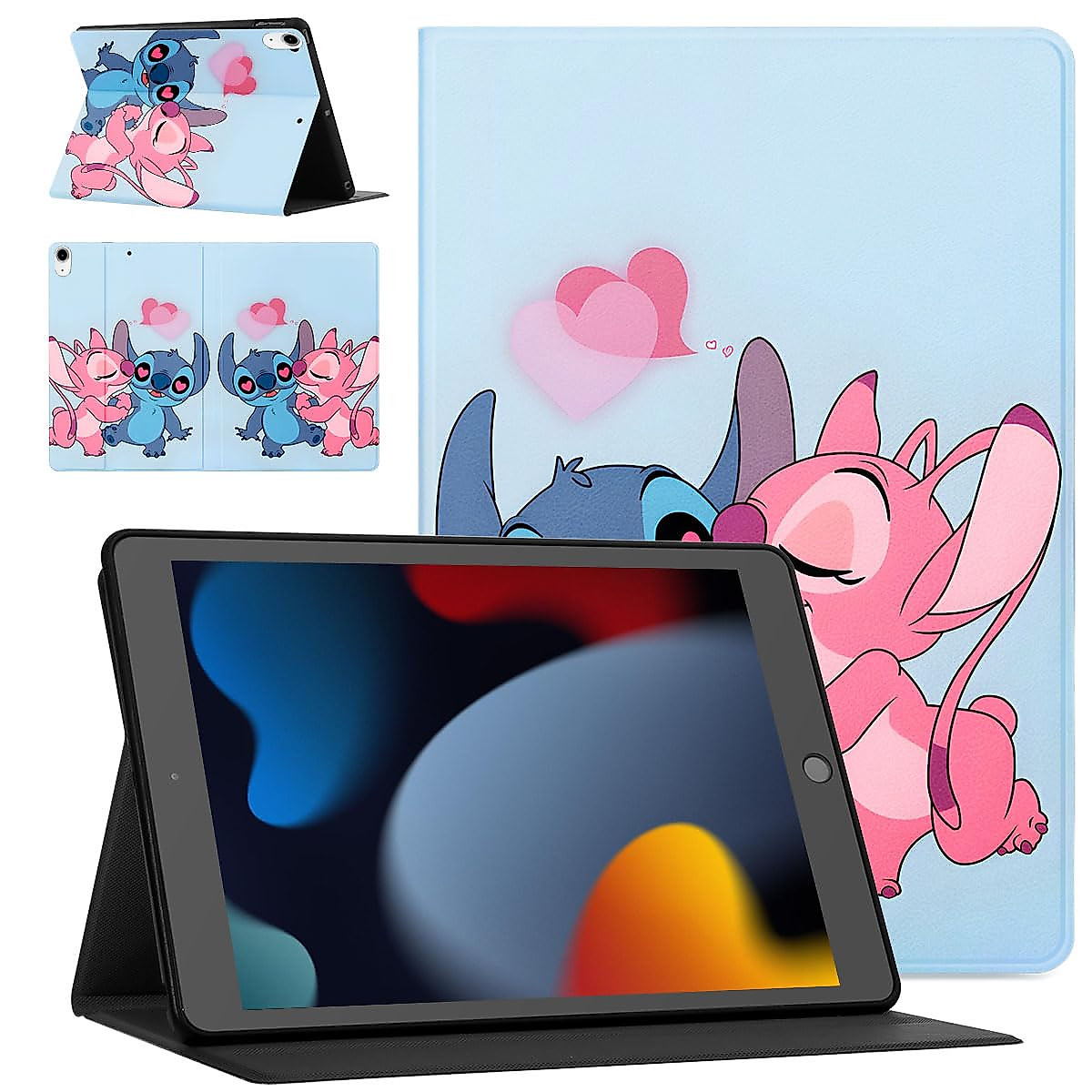 Cute Cartoon Blue Case for iPad 10th Generation 2022 Case 10.9", Kawaii Anime Character Kiss Heart Printed Leather Stand Folio Cover for Women Girls Kids, Soft TPU Protective for iPad10 A2696 A2757