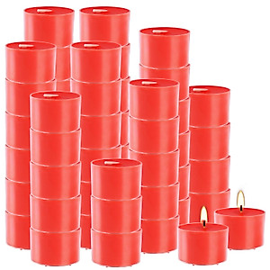 Clear Cup Tea Light Candles - Red - Box of 50 - Apple Scented Tealight Candles - Long Burning Time of 8 Hours - Great for All Events