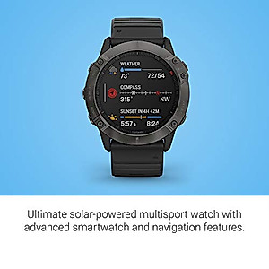 Garmin Fenix 6X Pro Solar, Premium Multisport GPS Watch with Solar Charging, features Mapping, Music, Grade-Adjusted Pace Guidance and Pulse Ox Sensors, Dark Gray with Black Band (Renewed)