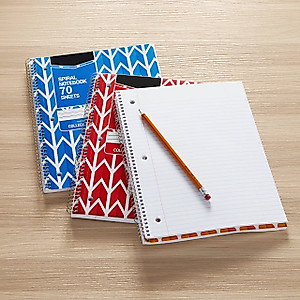 Amazon Basics College Ruled Wirebound Spiral Notebook, 70 Sheet - 5-Pack, Assorted Sunburst Pattern Colors