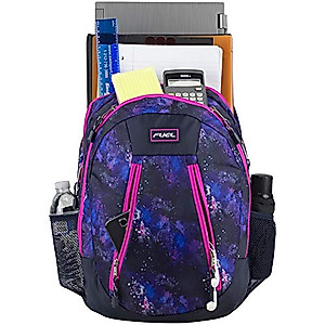 FUEL Active Backpack, Navy Blue/Pink Trim/Galaxy Print