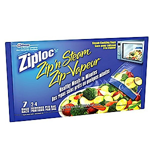 Ziploc Zip 'n Steam Food Storage Bags for Meal Prep, Healthy Meals in Minutes, Microwave Safe, 10 Count