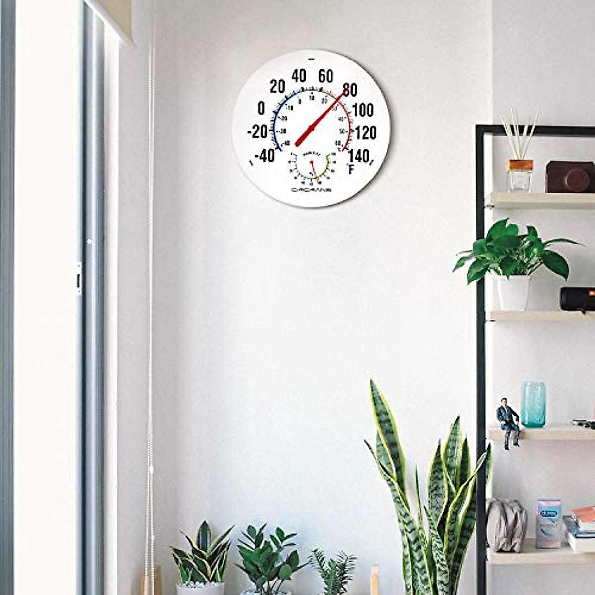 Circrane 13.25 Inch Round Thermometer with Hygrometer, Large Indoor Wall Thermometer Patio Bimetal Weather Thermometer, No Battery Required, White