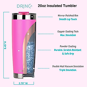 Drinco - 20 oz Stainless Steel Tumbler | Double Walled Vacuum Insulated Mug With Lid, 2 Straws, For Hot & Cold Drinks (20oz, 20oz Island Pink)