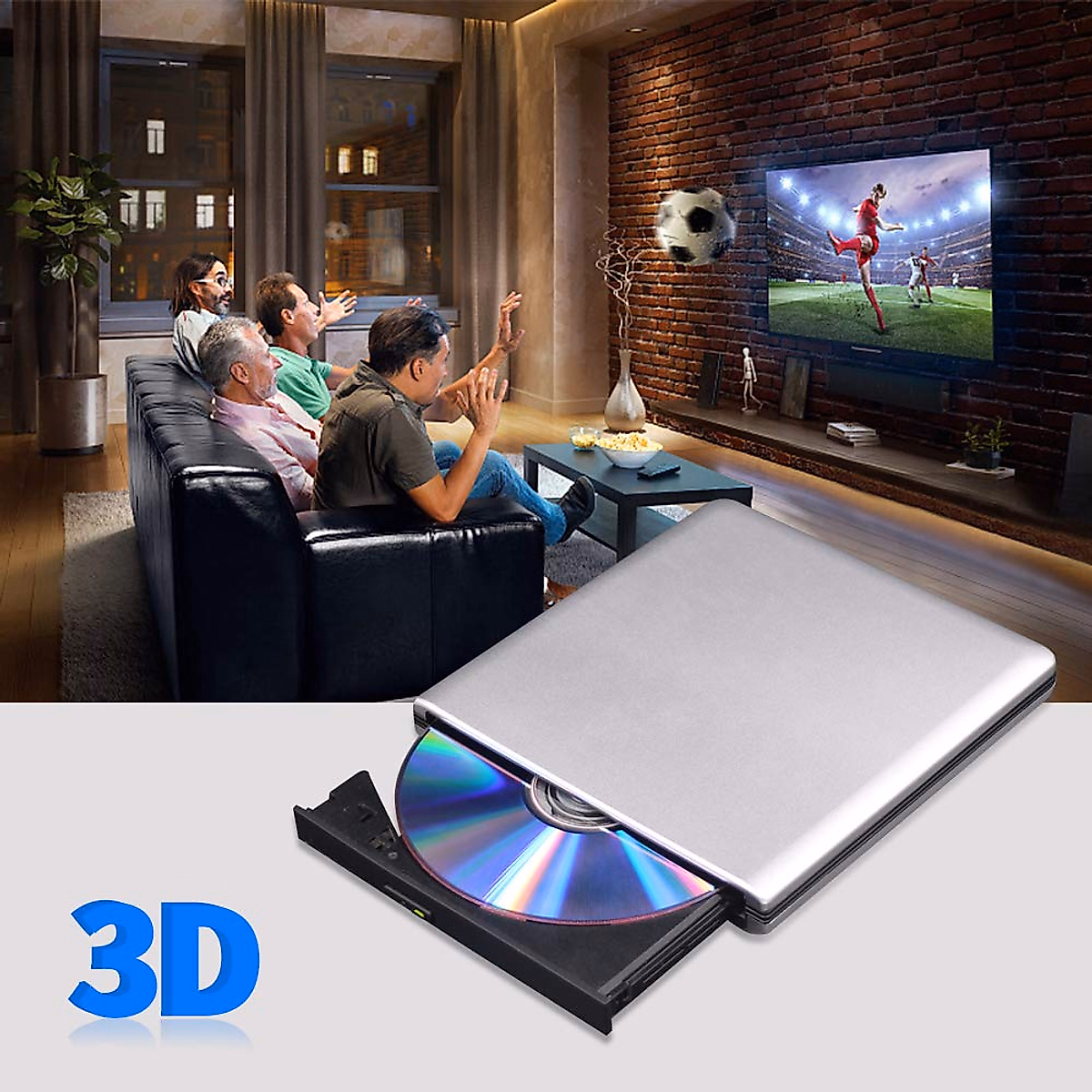 External Blu Ray DVD Drive 3D, USB 3.0 and Type-C Bluray CD DVD Reader Slim Optical Portable Blu-ray Drive for MacBook OS Windows xp/7/8/10, Laptop PC (Silver-Grey)