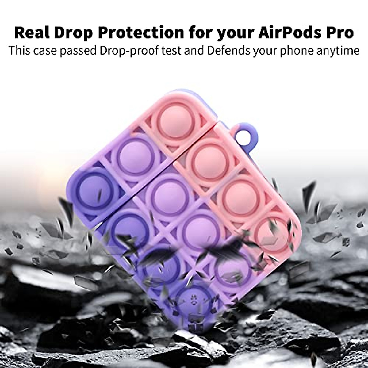 Jiunai for AirPods Case, Bubble Fidget Case for AirPod Stress Relief 3D Full Protection Shockproof Cute Soft Silicone Rubber Shock-Absorbing Armor Case with Lanyard for AirPods 1/2 Gen Purple Pink