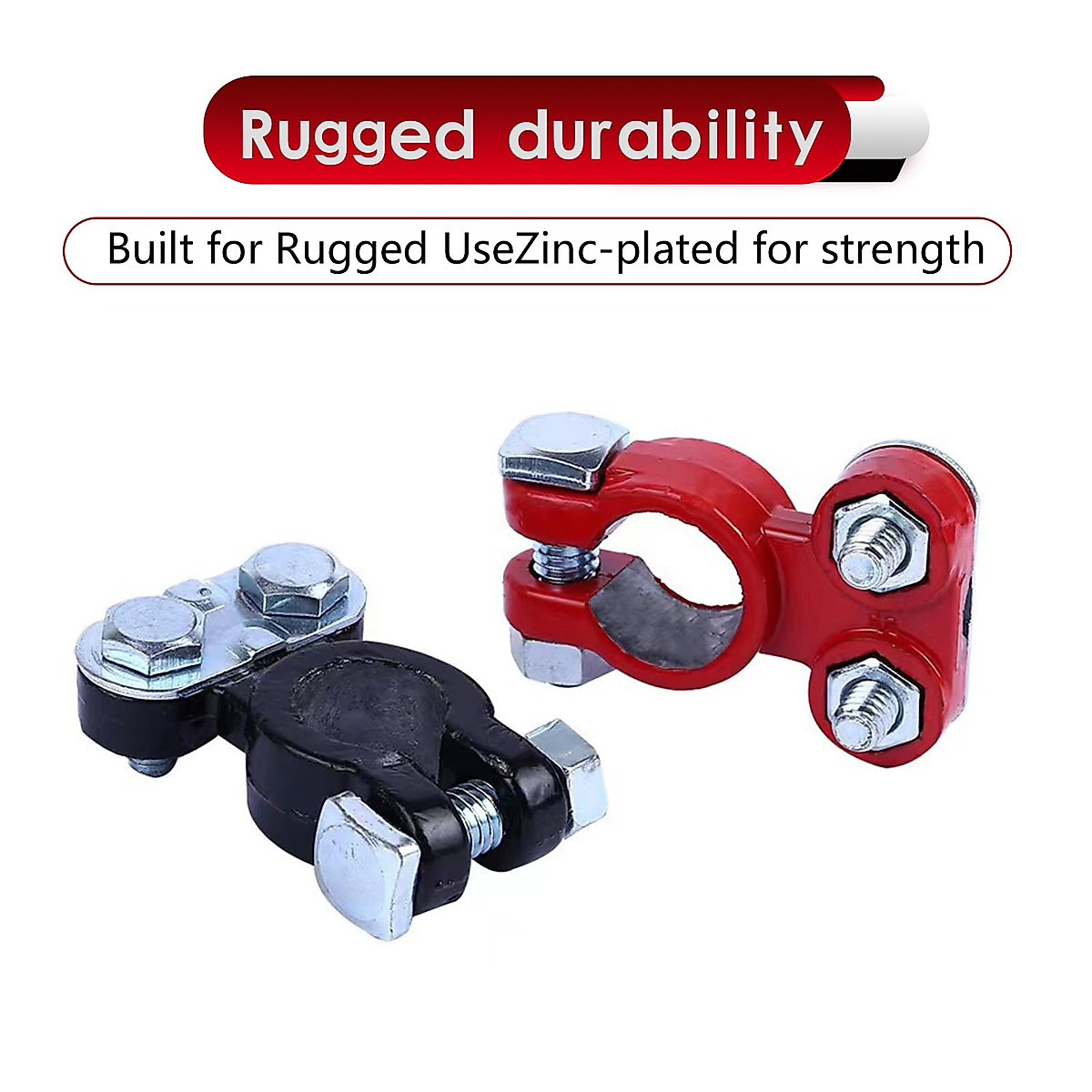 Slykew 2 PCS Cable Terminal Clamp Connectors, Cables Terminal Connectors Kit, Positive Negative Brass Power Post Clips Accessories, for Cars, Vans, Trucks (Silver)