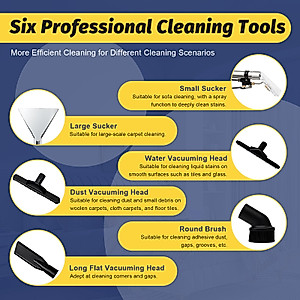 Carpet Cleaner, 110V 40L Commercial Upholstery Cleaner Machine 3 in 1 Portable Wet Dry Sofa Curtain Fabric Dust Cleaner with Long Flat/Dry/Water Vacuum Head and Round Brush for Carpet Sofa Curtain