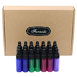 Furnido Dropper Sample Bottles For Essential Oils,5ml 35 Pack Multicolored Little Glass Dropper With Pure Dropper Sample Tubes&Black Screw Cap For Travel Perfume Aromatherapy Cosmetic Container