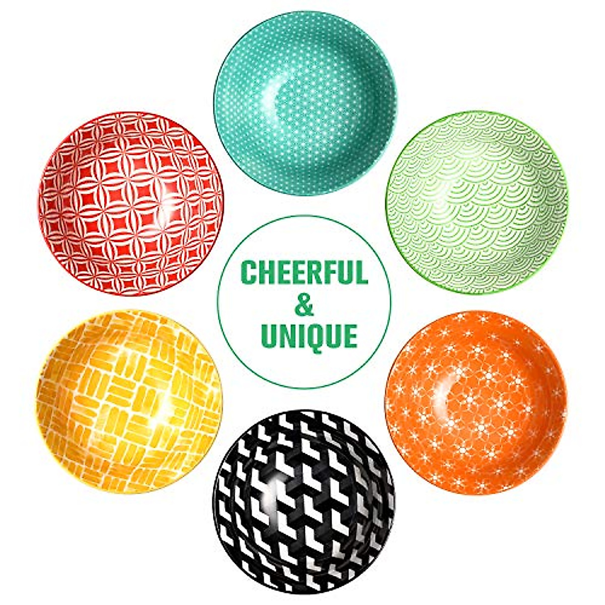 E-Gtong Ceramic Cereal Bowl 24 OZ, Porcelain Bowls Set of 6,Assorted Colorful Ceramic Bowl for Soup, Pasta, Salad and Rice, Microwave & Dishwasher Safe