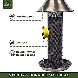 Kingsyard Metal Finch Bird Feeders for Outside, Hanging Tube Mesh Feeder for Nyjer/Thistle, 3 lbs Seed Capacity, Weatherproof, Great for Attracting Wild Bird, Brushed Bronze
