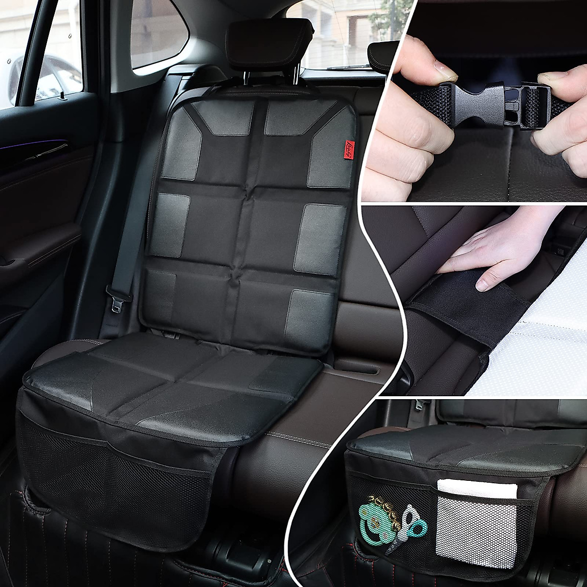 Kaiphy Car Seat Protector - Thick Padding - Durable, Waterproof Fabric, Leather Reinforced Corners (Black, XL)