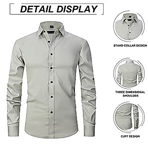 HOTIAN Men's Slim Fit Dress Shirt Spread Collar Tuxedo Shirt Button Down Solid Color (Light Green,Medium)