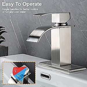 Waterfall Bathroom Faucet - Brushed Nickel Bathroom Sink Faucet, Single Handle Washbasin Faucet, 1 or 3 Hole Deck Mount Mixer Faucet, Stainless Steel Lavatory Tap