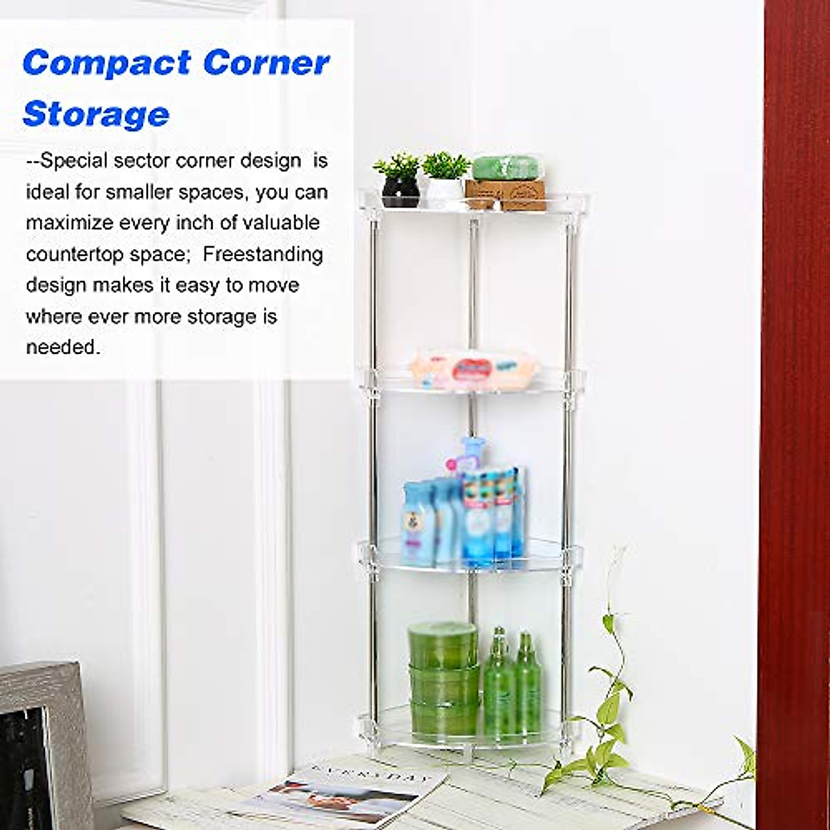 Decdeal 4-Tier Corner Storage Shelf Organizer for Cosmetics, Bathroom Countertop, Vanity Tray, Kitchen Standing Shelf