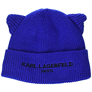 Karl Lagerfeld Paris Women's Soft Cat Ear Pom Beanie, Blue, ONE Size