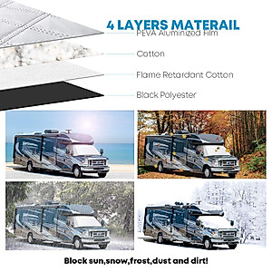 COOLTOP RV Windshield Cover for Class C Ford E450 1997-2020, RV Front Window Cover Motorhome Windshield Sunshade Cover with Mirror Cutouts