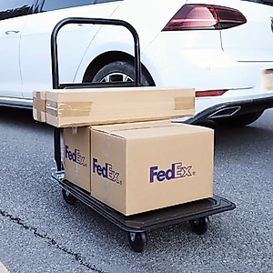 Olympia Tools Foldable Push Cart Dolly - 330 Lb. Capacity Heavy Duty Platform Truck with 360° Swivel Wheels (Olive Green/Blue)