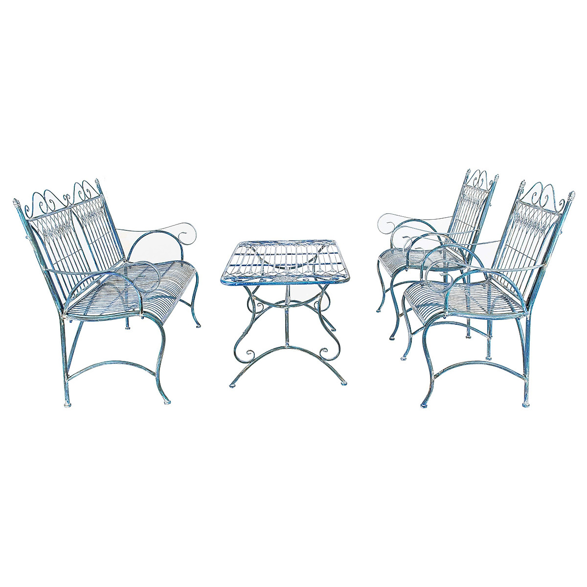 SAFAVIEH PAT5000C Collection Leah Victorian Antique Blue 4-Piece Patio Outdoor Set