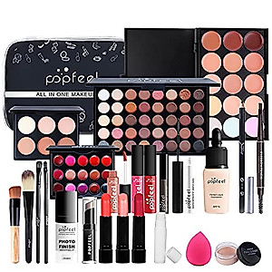 Pure Vie All-in-One Holiday Gift Makeup Set Cosmetic Essential Starter Bundle Include Eyeshadow Palette Lipstick Concealer Blush Mascara Foundation Face Powder - Makeup Kit for Women Full Kit
