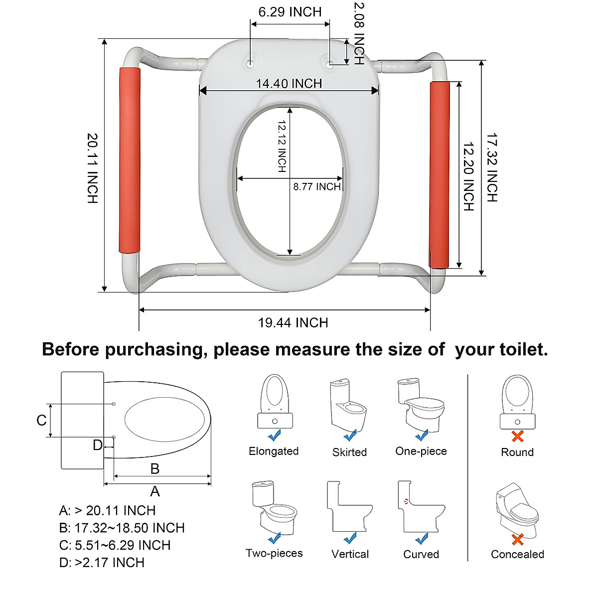 R&T Bidet Seats & Toilet Raised Seat with Handles,1 Elongated Non-Electric Bidet Toilet Seat,1 Toilet Seat Riser Suit For Seniors Elderly Disabled Handicap Kids Pregnancy