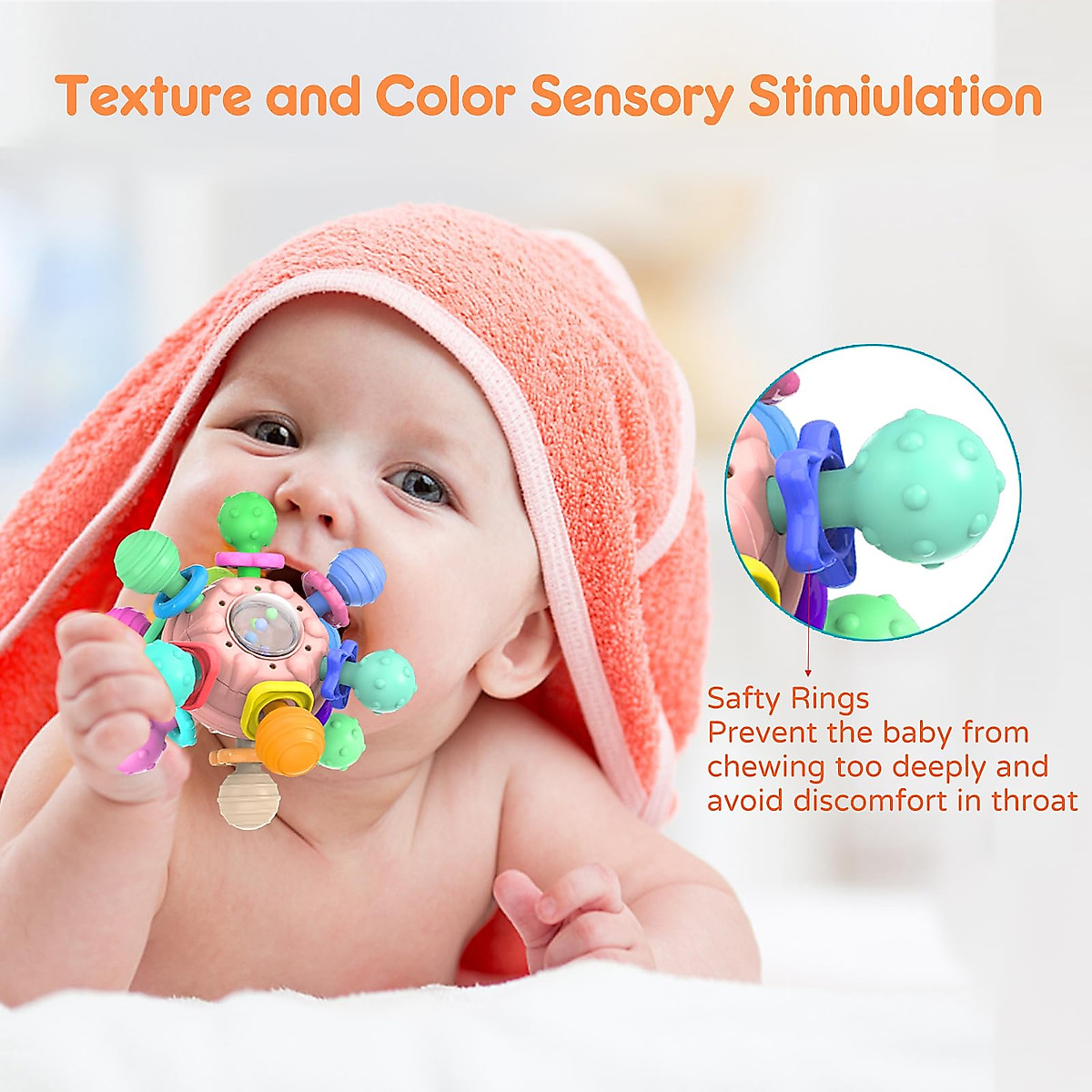 Teething Toys for Babies 0-6 Months: Sensory Toys for Infant - Baby Learning Developmental Toys Chewable Freezable Rattle Newborn Gifts for Boys Girls