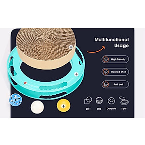3 in 1 Cat Toy，Cat Scratcher Toy,Cat Ball Toy, Turntable Roller Track with Ball ,Cat Toy,Cat IQ Training(1 Pack with Two Mouse Play Toy)
