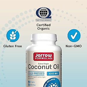Jarrow Formulas Extra Virgin Organic Coconut Oil - 120 Softgels - Made With Certified Extra Virgin Coconut Oil - 100% Cold-Pressed & Solvent Free - Up to 120 Servings