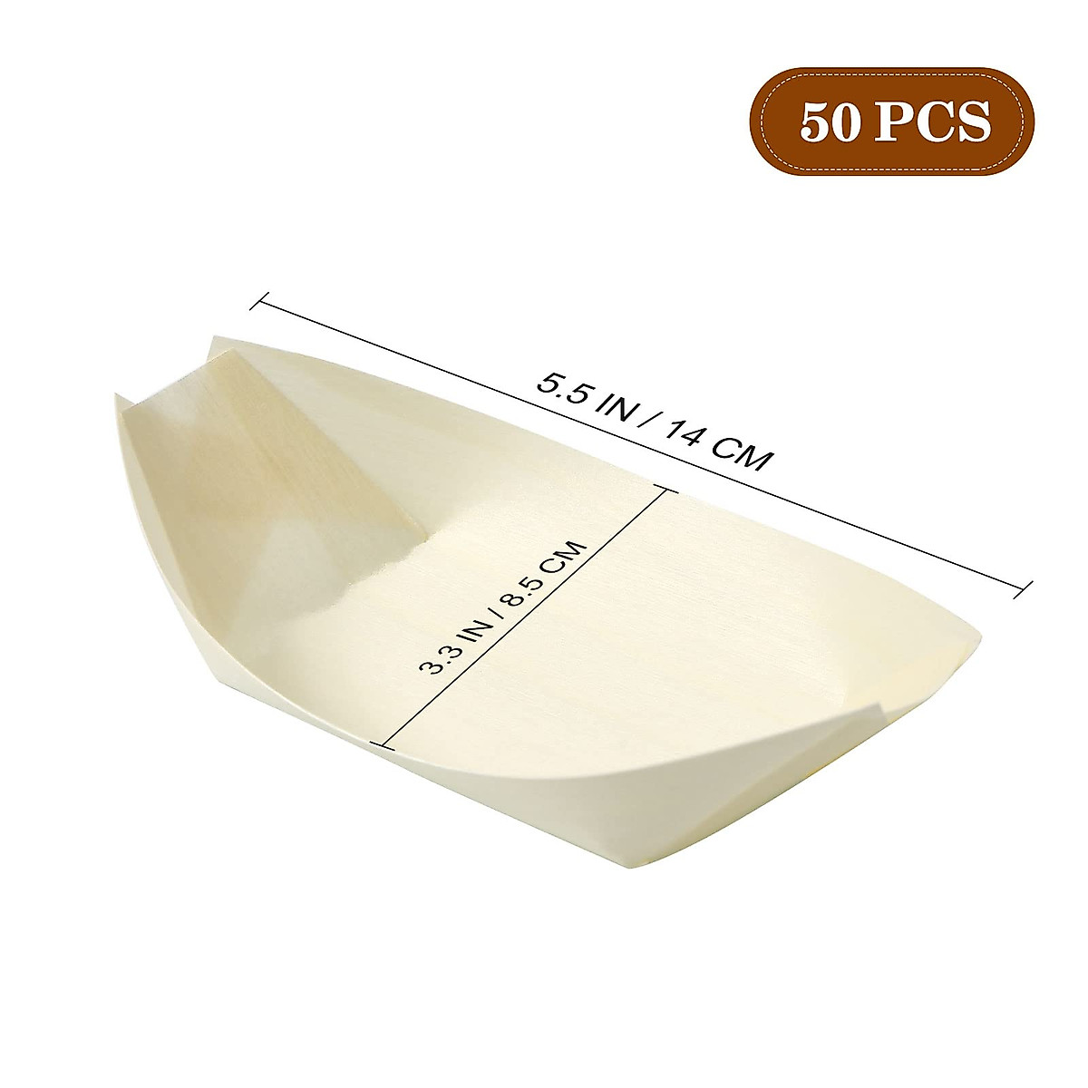 Hemoton 50pcs Wooden Sushi Serving Tray Boat 5 inch Disposable Japanese Sashimi Plate Snack Dessert Candy Serving Dish for Restaurant Home