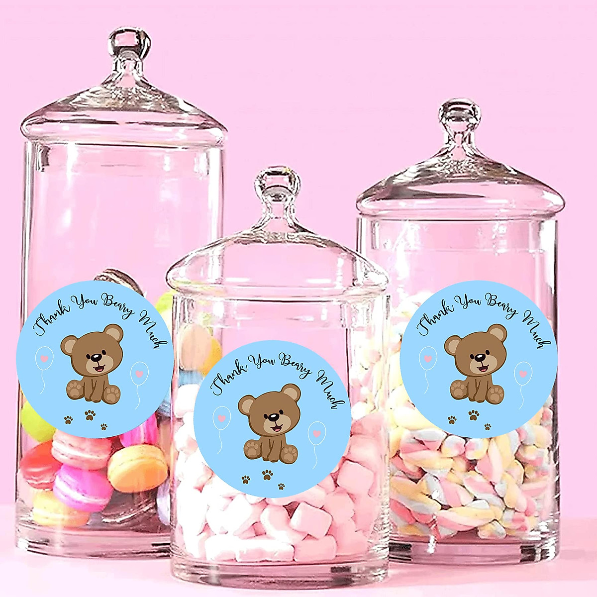 Blue Tedd Bear Stickers 2" Thank You Beary Much Labels-250 Pcs Teddy Bear Thank You Sticker Labels Boy Baby Shower Favors Labels Birthday Party Favor Labels with Balloon for Gift Bags Seal Sticker