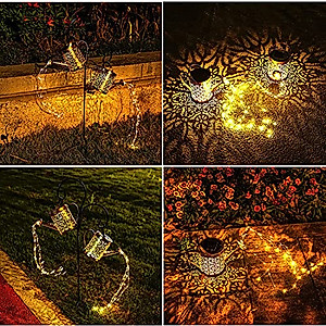 Solar Watering Can Lights, 2 Pack Solar Lanterns Outdoor Hanging Waterproof Metal Yard Art Lights Decor for Patio, Garden, Pathway, Flowerbed, Outdoor Gardening Gifts - 8 Modes (Watering Can Lights)