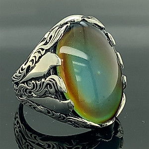 Handmade Ring, Silver Oval Sense Stone Ring, Color Changing Ring, Color by Temperature Mood Charm, 925k Sterling Silver Ring