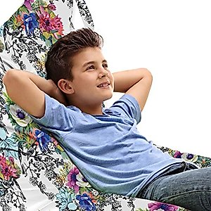 Ambesonne Floral Lounger Chair Bag, Mixed Style Vintage Texture Watercolor and Hand Drawn Foliage and Leaves with Birds, High Capacity Storage with Handle Container, Lounger Size, Multicolor