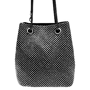 Women's Black Evening Bag- Medium Size Full Rhinestones Bucket Bling Crossbody Bag Shoulder Bag Handbag for Party Wedding Date Night