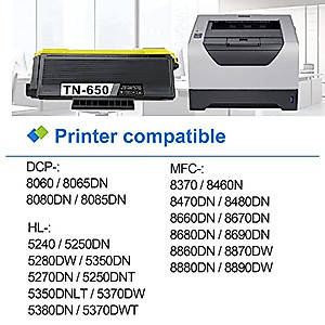 TN-650 Black High Yield Toner Cartridge (1-Pack) VASEINK Compatible Replacement for Brother TN650 Toner DCP-8060 8065DN HL-5240 5250DN MFC-8370 8460N Printer