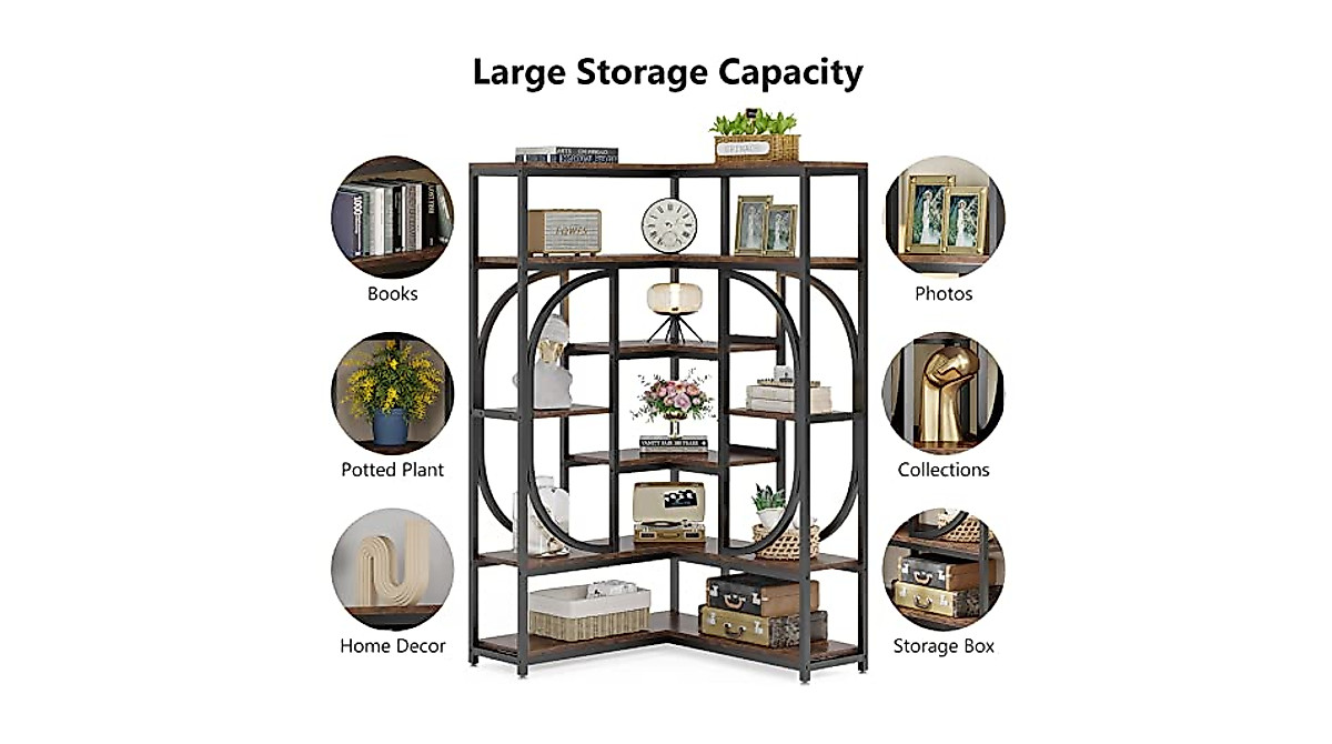 Tribesigns 7-Shelf Corner Bookshelf – Stylish Storage